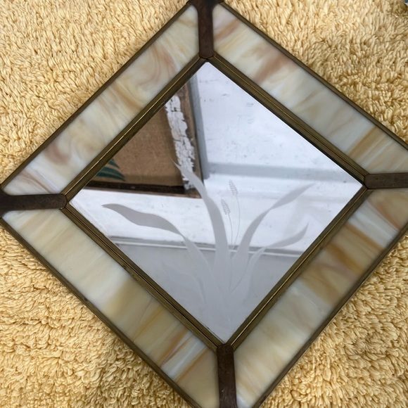 Unbranded | Accents | Vintage Mcm Stained Glass In Brass With Etched ...
